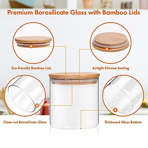 AuroTrends 18oz Glass Food Storage Containers with Lids 6Pack, 540ml Glass Storage Containers with Lids/Stickers/Marker- 540ml Glass Jars with Lids (18 fl. oz, Set of 6)