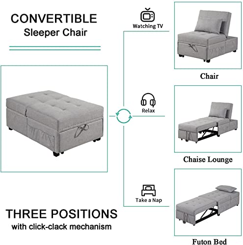 BINGTOO Sleeper Sofa Chair Bed 4 in 1 Convertible Chair Multi-Function Folding Ottoman Sleeper, Pull Out Sleeper Chair Bed- Modern Convertible Chair Bed Pull Out Sleeper Couch Bed for Living Room