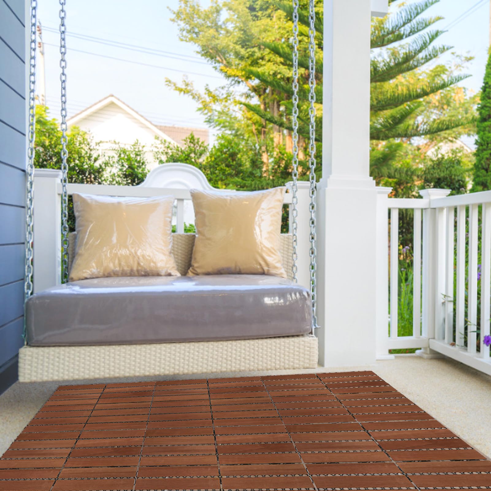 Interlocking Deck Tiles, 11Pcs Wood Flooring Tile Splicable Interlocking Floorboard for Home Outdoor Decking Garden Patio Balcony Decoration