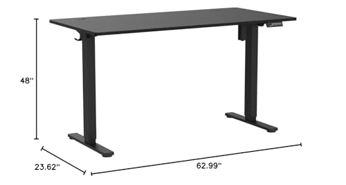 OLIXIS Electric, Height Adjustable Sit Stand Ergonomic Desk Computer Workstations with Wire Holes and Hooks for Work and Study, 24" D x 63" W x 48" H, Black