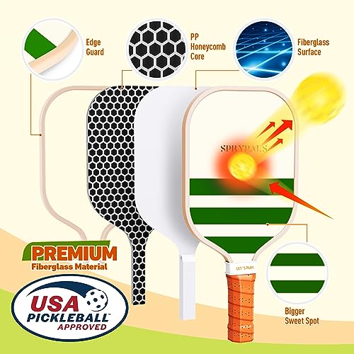 Sprypals Pickleball Paddles,USAPA Approved Fiberglass Surface with Polypropylene Core Pickleball Set Premium Pickleball Rackets Pickleball Paddle Set for Men Women