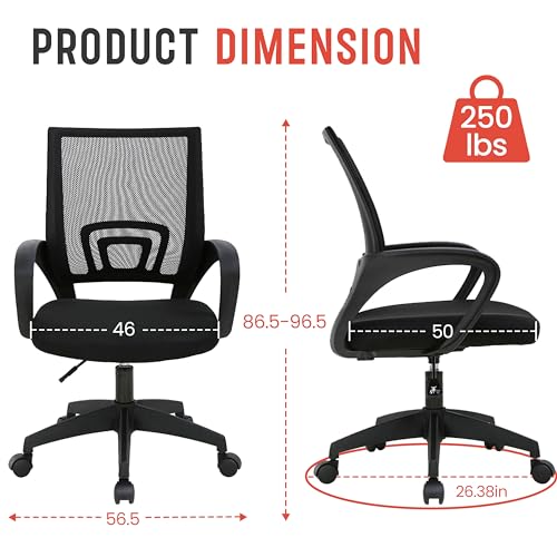 Office Chair Computer Desk Chair Gaming Ergonomic Mid Back Cushion Lumbar Support with Wheels Comfortable Mesh Racing Seat Adjustable Swivel Rolling Home Executive