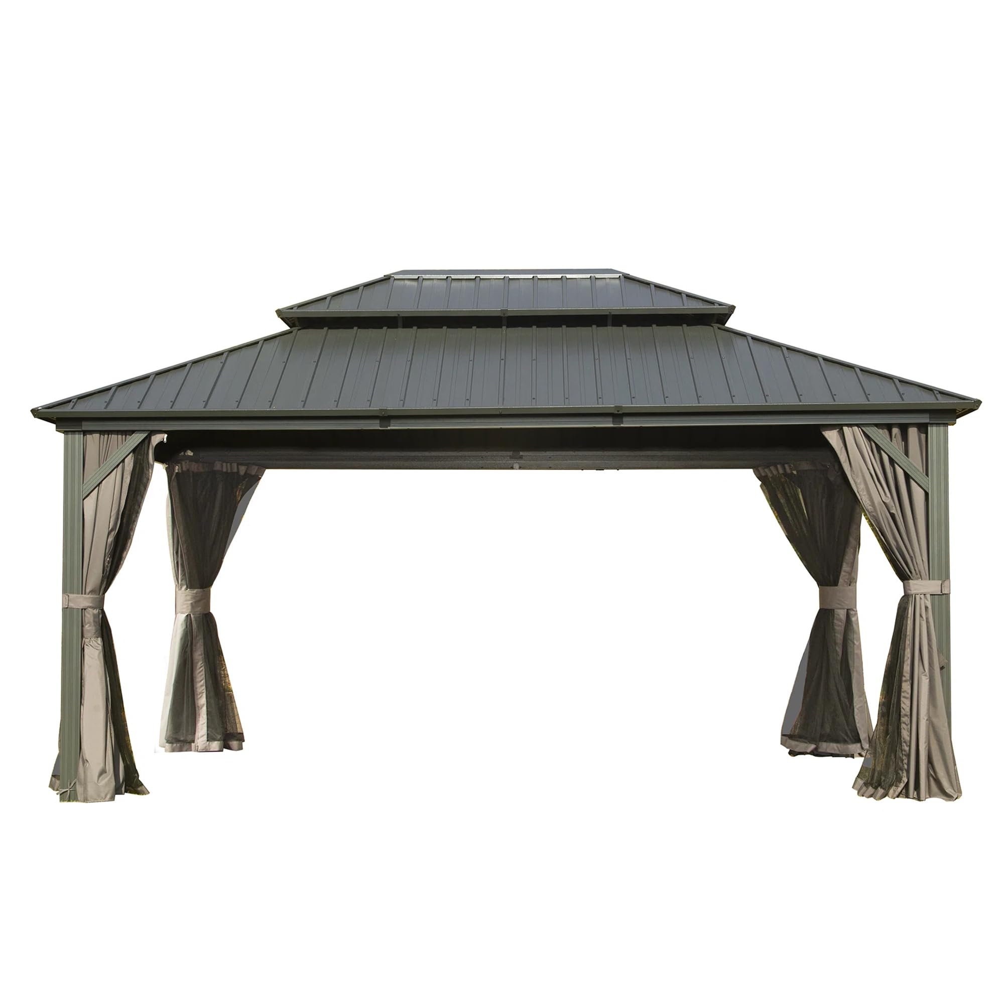 Evedy 12'x16' Hardtop Gazebo Outdoor Aluminum Gazebos Grill with Galvanized Steel Double Canopy for Patios Deck Backyard,Curtains&Netting