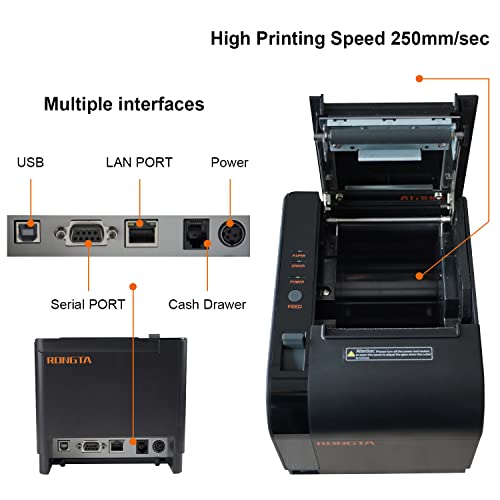 Rongta Thermal Receipt Printer, 80mm Receipt Printers, Thermal Pos Printer with Auto Cutter Support Cash Drawer,USB Serial Ethernet Support ESC/POS, Compatible with Windows/Mac/Linux (RP820)