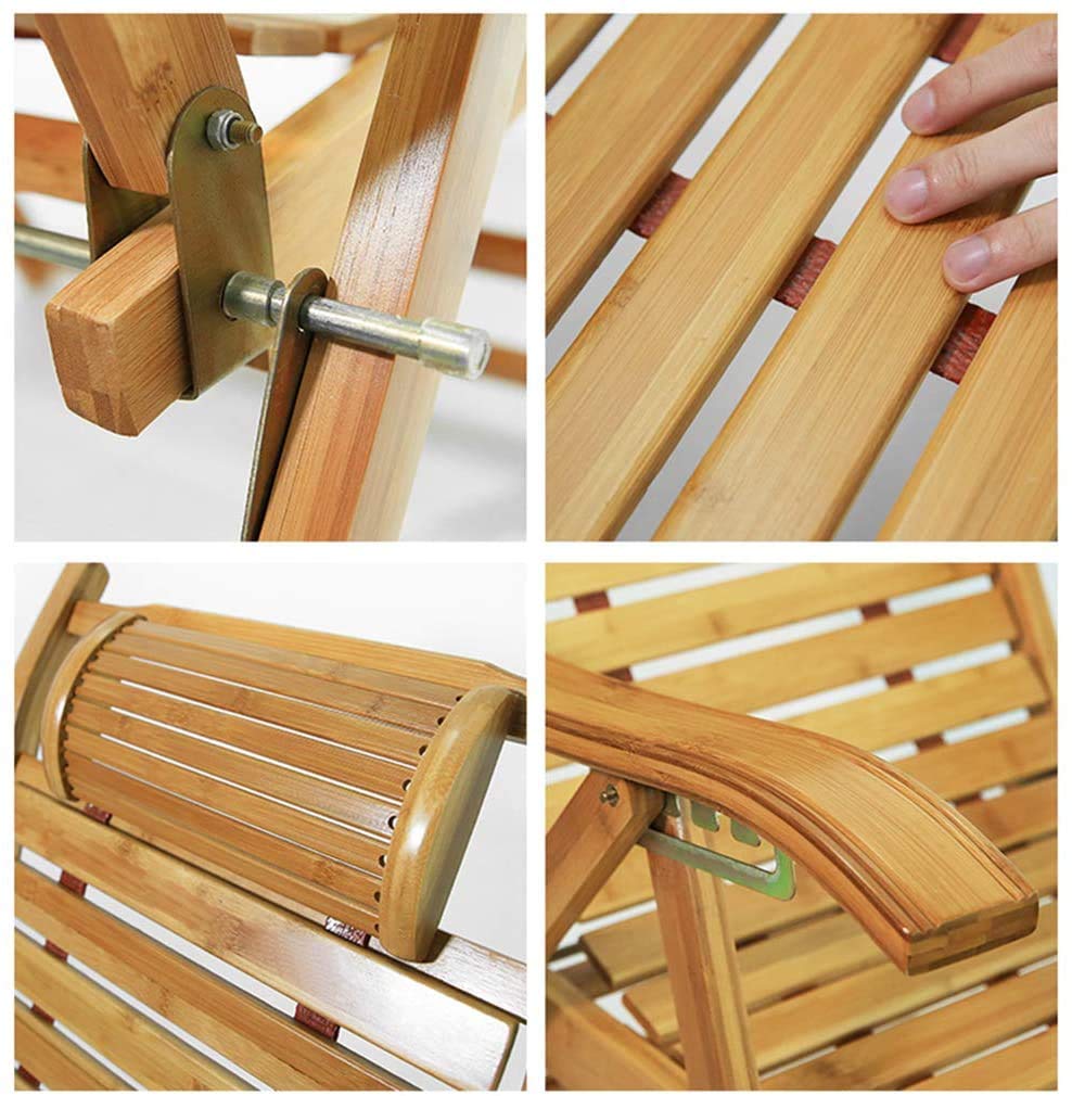CHLDDHC 5-Gear Adjustable Recliner Chair, Folding Natural Durable Bamboo Lounge Seating for Outdoor Garden Patio Living Room Porch, Portable Deck Recliner