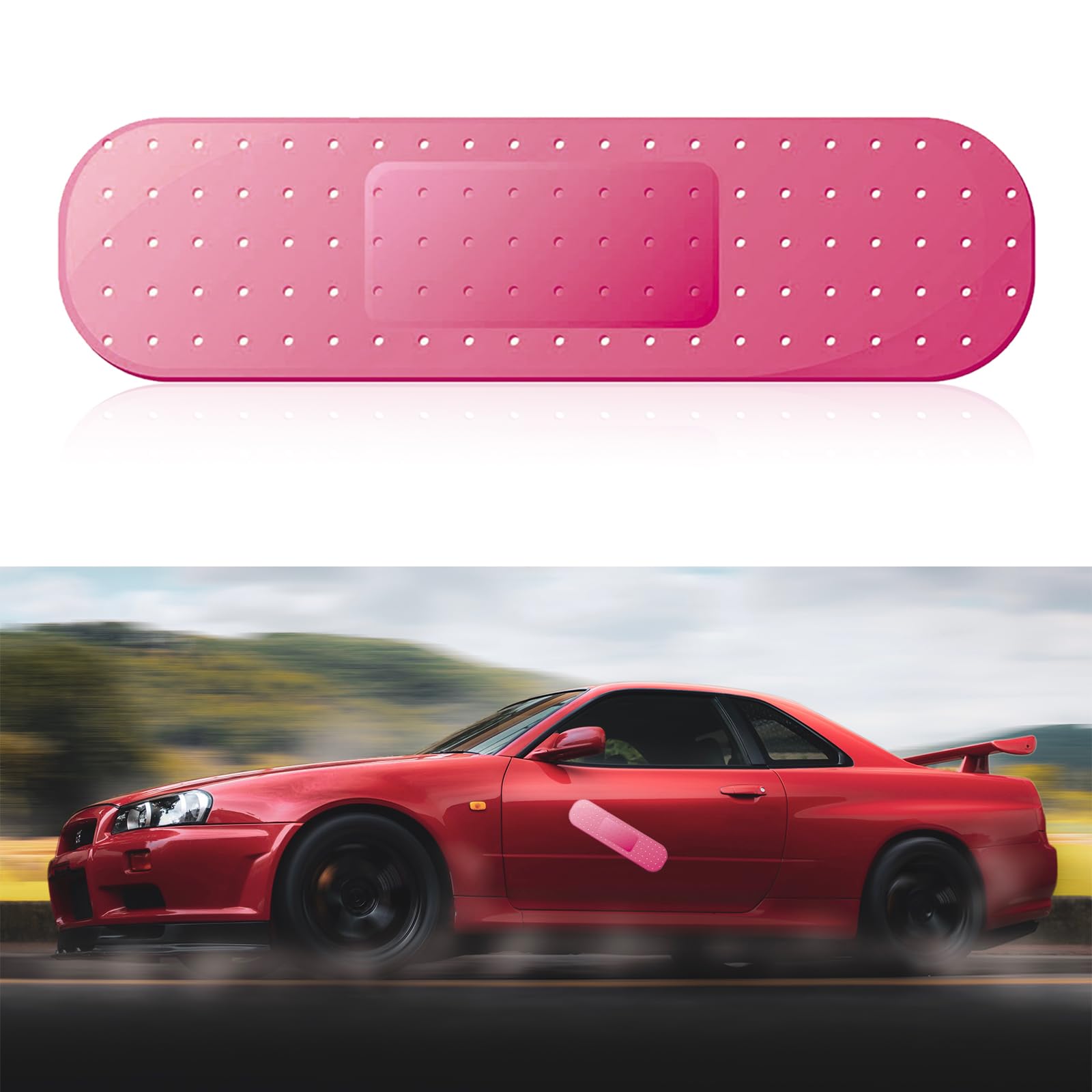 Kewucn Large Funny Bandage Vinyl Decal, 24" x 6.3" Vehicle Giant Band Aid Bandage Dent Bump Cover, Dent and Scratch Cover Sticker, Bandage Bumper Sticker for Car Truck SUV RV Boat Window (Large-Red)
