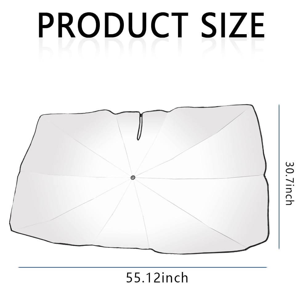 IHOTDER Cool Windshield Sun Shade Umbrella - New Titanium Silver Reflector Blocks 99% of UV Through Automotive Glass - Summer Car Essential Windshield Cover with Opening Design, 55.12*30.7*0.3inch