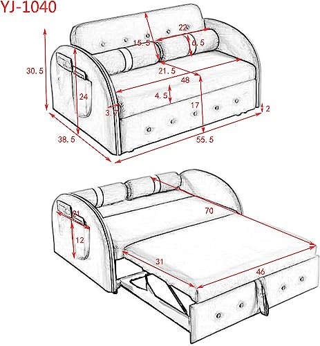 ERYE Modern Convertible Futon Sleeper Sofa with Pull Out Couch Bed, Functional Tufted Loveseat & Daybed for Home Office Apartment Studio Small Space Living Room Velvet Button Tufted Side Pockets