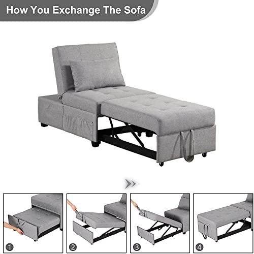 BINGTOO Sleeper Sofa Chair Bed 4 in 1 Convertible Chair Multi-Function Folding Ottoman Sleeper, Pull Out Sleeper Chair Bed- Modern Convertible Chair Bed Pull Out Sleeper Couch Bed for Living Room