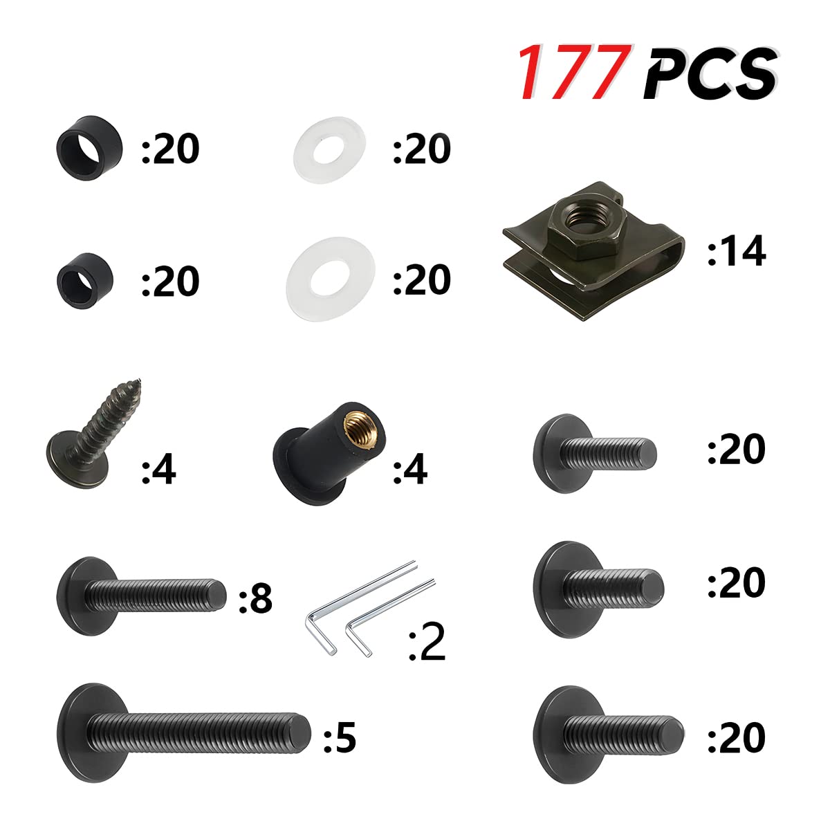 BELOMI Motorcycle Fairing Bolt Kit, 177pcs M5 M6 Motorcycle Windscreen Screws, Aluminum Fasteners Fairing Bolts Nut Clips Kit, Mounting Kits Washers Nuts Screws Assortment for Sport Bikes (Sky Blue)