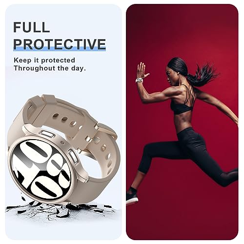 [2+4] Pack Screen Protector for Samsung Galaxy Watch 6 40mm,JZK 2 Hard PC Protective Bumper Case + 4 Tempered Glass Screen Protector Film for Galaxy Watch 6 40mm Accessories，Starlight