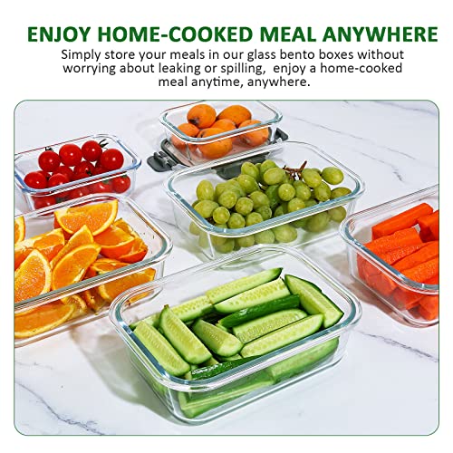 KOMUEE 12 Packs Glass Meal Prep Containers Set, Glass Food Storage Containers with Locking Lids, Airtight Glass Lunch Containers, BPA Free, Microwave, Oven, Freezer & Dishwasher Friendly,Gray
