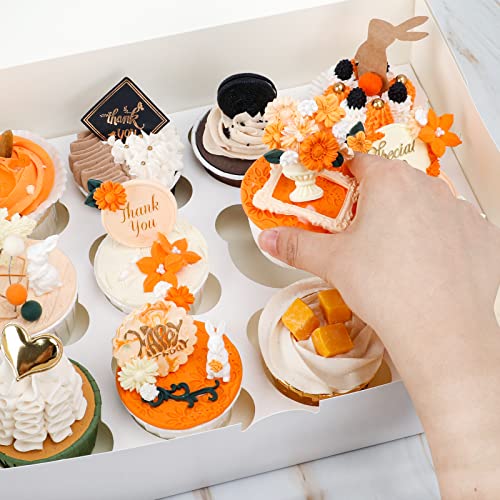Moretoes Cupcake Boxes 15 Packs White Cupcake Containers 12 Count with Windows and Inserts to Fit Muffins, Cupcake Carrier for Cookies