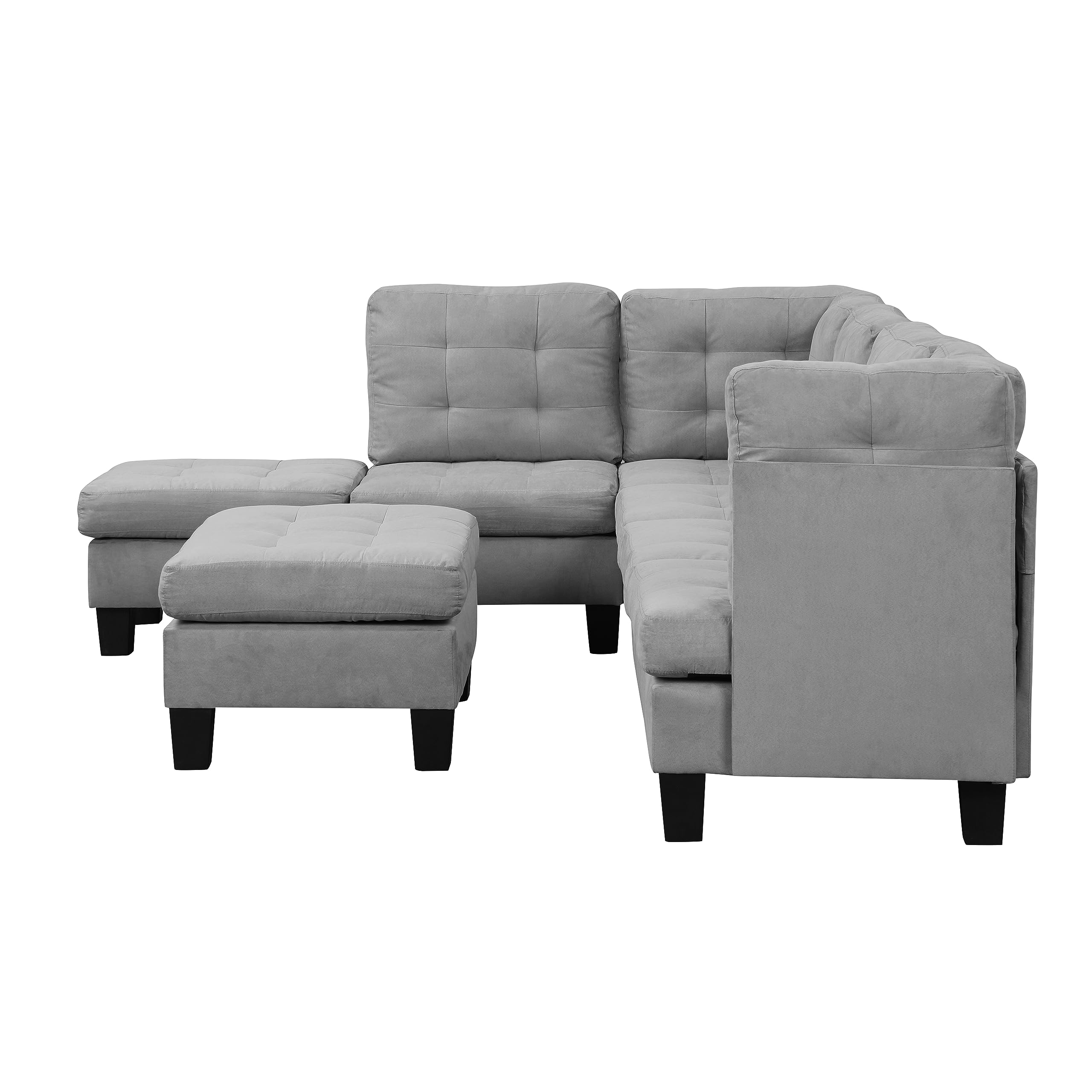 Casa Andrea Milano Modern Sectional Sofa L Shaped Couch with Reversible Chaise & Ottoman, Large Living Room Furniture, Grey