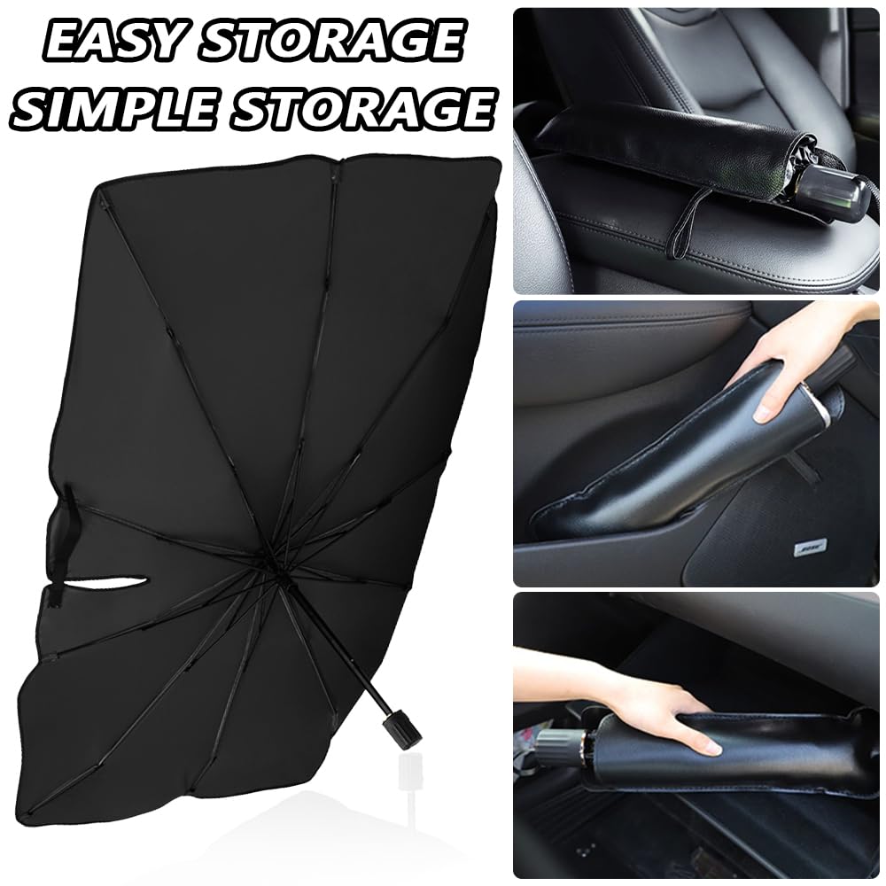 IHOTDER Cool Windshield Sun Shade Umbrella - New Titanium Silver Reflector Blocks 99% of UV Through Automotive Glass - Summer Car Essential Windshield Cover with Opening Design, 55.12*30.7*0.3inch