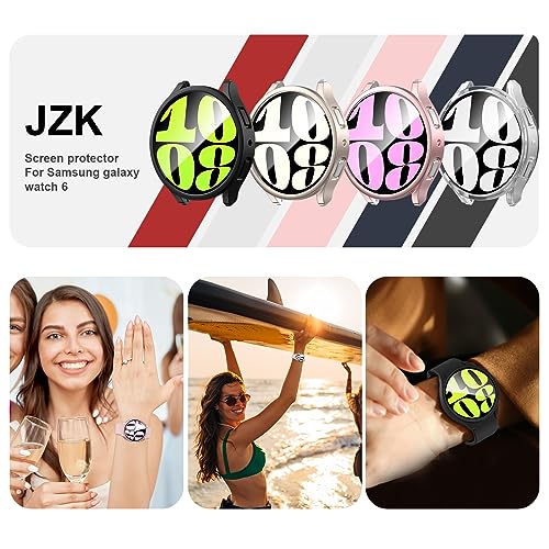 [2+4] Pack Screen Protector for Samsung Galaxy Watch 6 40mm,JZK 2 Hard PC Protective Bumper Case + 4 Tempered Glass Screen Protector Film for Galaxy Watch 6 40mm Accessories，Starlight