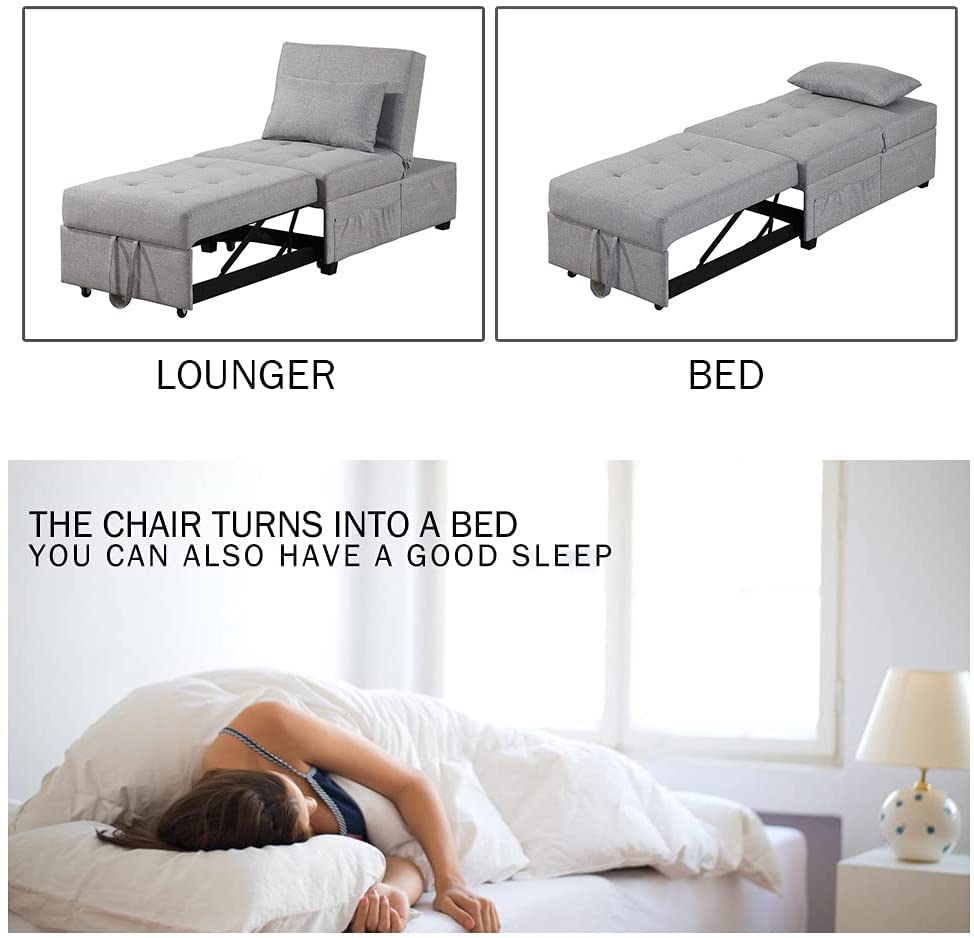 BINGTOO Sleeper Sofa Chair Bed 4 in 1 Convertible Chair Multi-Function Folding Ottoman Sleeper, Pull Out Sleeper Chair Bed- Modern Convertible Chair Bed Pull Out Sleeper Couch Bed for Living Room