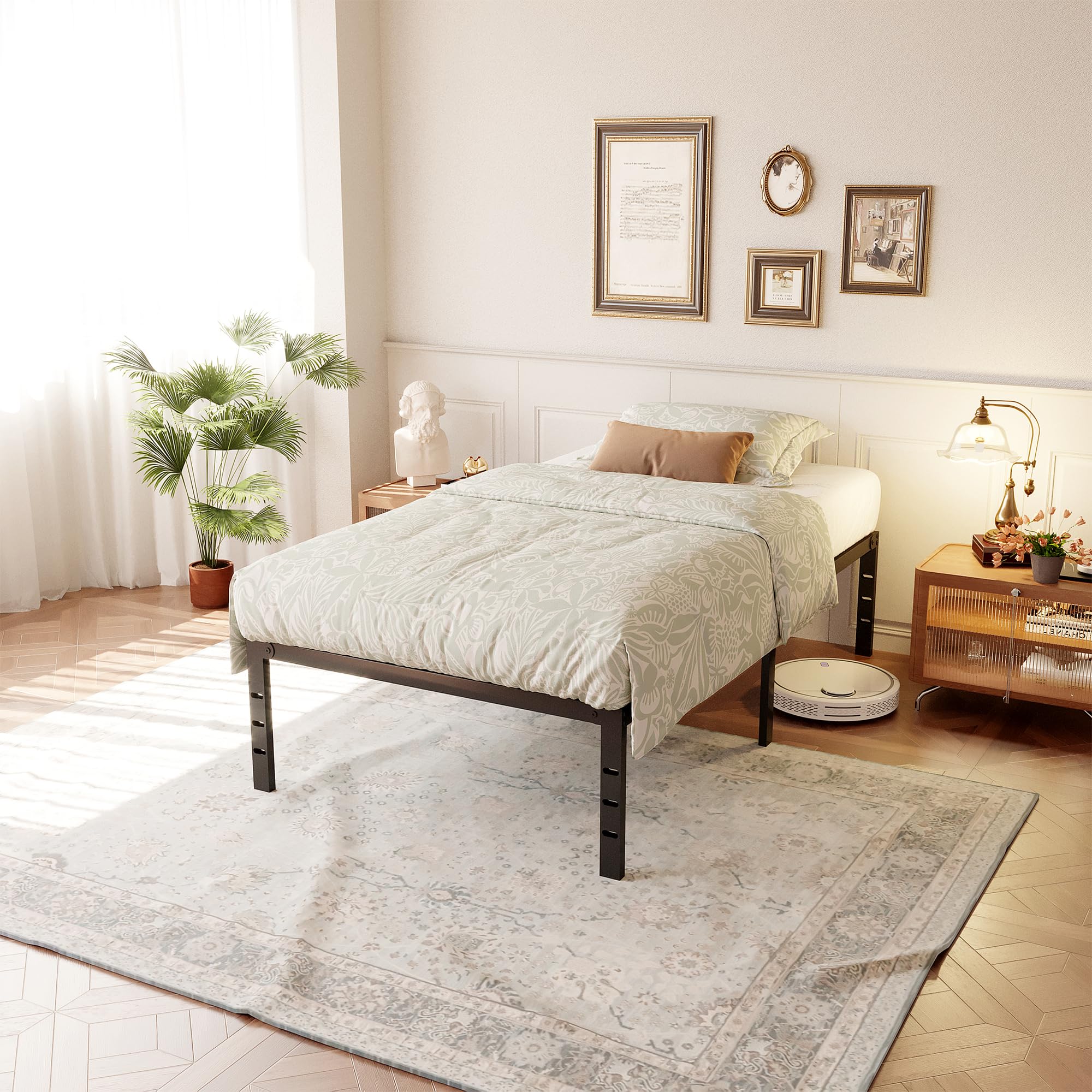 MGNO 18in Twin Size Bed Frame No Box Spring Needed, Heavy Duty Metal Platform Bed Frame Twin with Steel Slat, Easy Assembly, Noise Free, Black