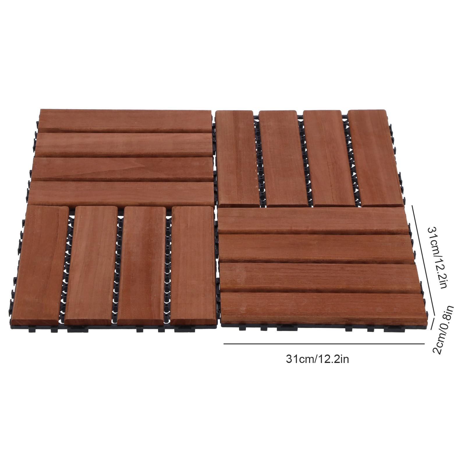 Interlocking Deck Tiles, 11Pcs Wood Flooring Tile Splicable Interlocking Floorboard for Home Outdoor Decking Garden Patio Balcony Decoration