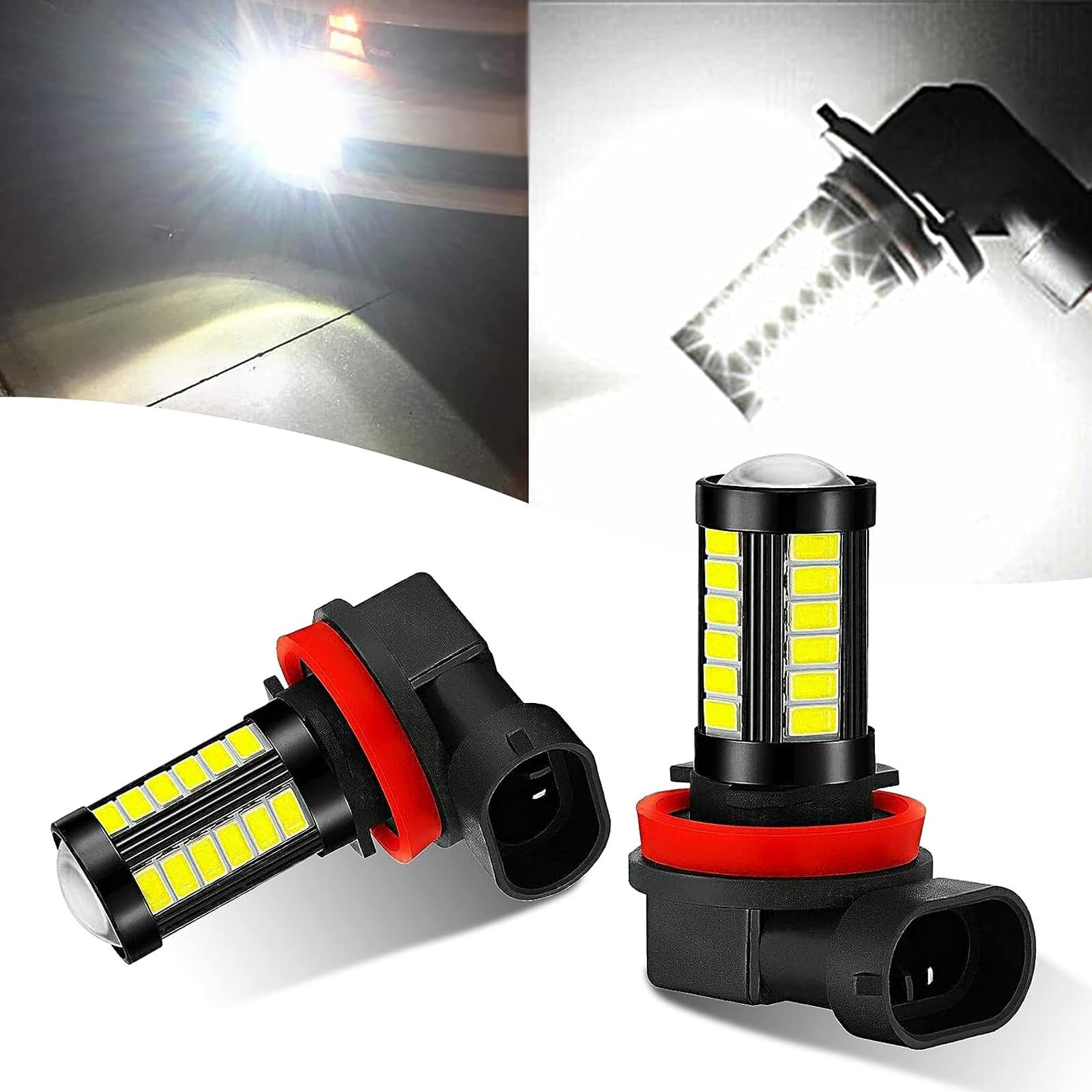 zvsay 1 PC Car LED Fog Lights, 6000K High-light Front Fog Lights, 5730-33SMD LED Light Bulb Conversion Kit, Universal for Most Cars (White #9005)