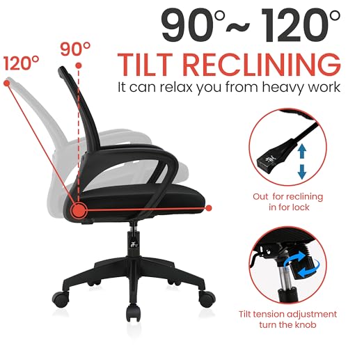Office Chair Computer Desk Chair Gaming Ergonomic Mid Back Cushion Lumbar Support with Wheels Comfortable Mesh Racing Seat Adjustable Swivel Rolling Home Executive