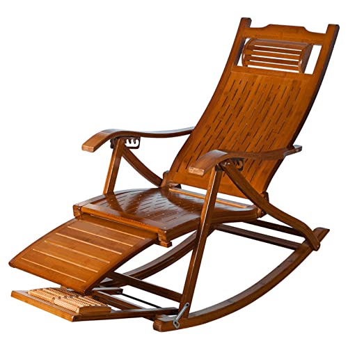 Lounge Chair, Oversized Wooden Rocking Chair,Outdoor Porch Rocker Chair for Adult, 440 Lb. Weight Capacity, Backyard and Lawn Furniture (Color : with Brown Cushions, Size : with Blue Cotton Pad)
