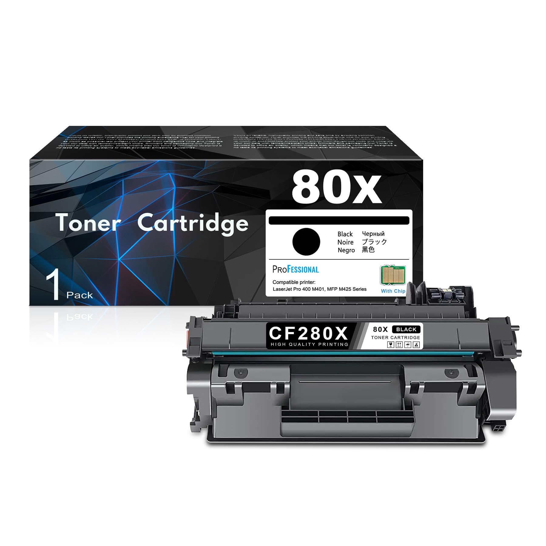 80X Black Toner Cartridge Compatible Toner Cartridge Replacement for HP 80X Toner Cartridge CF280X Used for Laser Pro 400 M401n, M401dn, M401dw, M401dne, M425dw, MFP M425dn Printer (New Chip, 1 Pack)