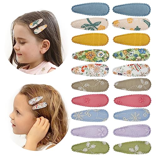 20pcs Hair Clips for Baby Girls, Floral Pattern Hair Barrettes, Cloth Wrapped Snap Hair Pins, Hair Accessories for Kids Infants Teens Toddler Girls Women (Floral-B)
