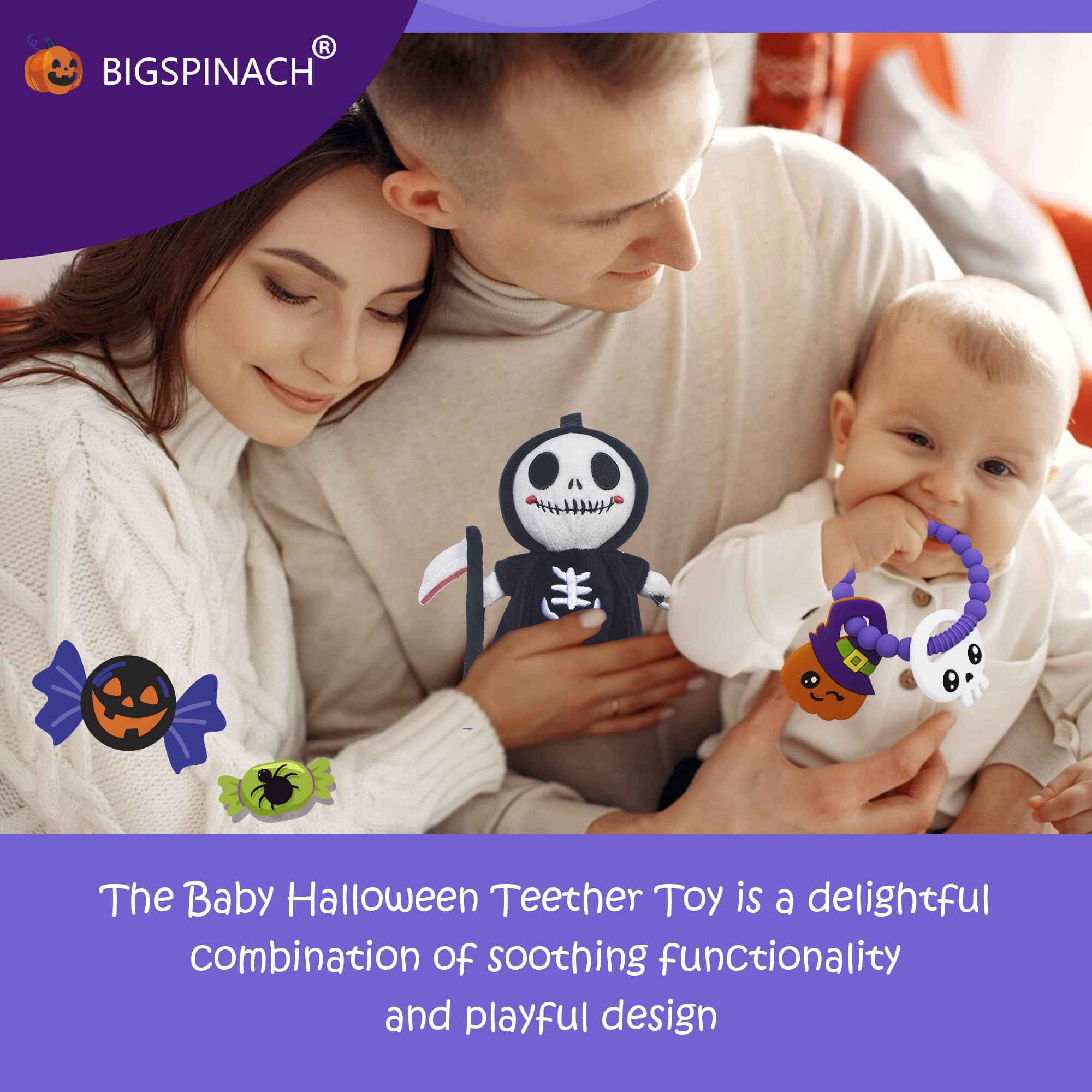 Pumpkin Teether Toy Baby Halloween Teething Ring Nightmare Before Christmas Grim Reaper Plush Stuffed Teething Toy Gothic