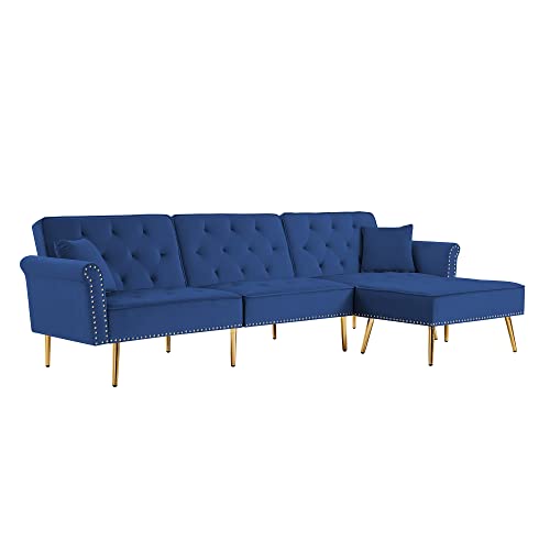 ERYE L-Shaped Corner Tufted Velvet Upholstered Sectional Sofa & Couch Convertible Sleeper Couch Bed with Reversible Chaise Lounge and Movable Ottoman for Home Office Apartment Living Room Sets