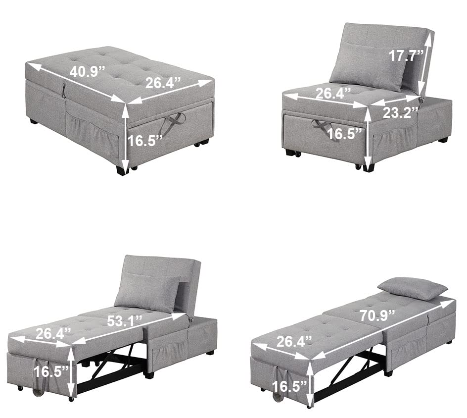 BINGTOO Sleeper Sofa Chair Bed 4 in 1 Convertible Chair Multi-Function Folding Ottoman Sleeper, Pull Out Sleeper Chair Bed- Modern Convertible Chair Bed Pull Out Sleeper Couch Bed for Living Room
