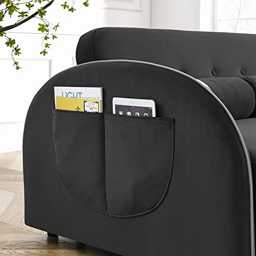 ERYE Modern Convertible Futon Sleeper Sofa with Pull Out Couch Bed, Functional Tufted Loveseat & Daybed for Home Office Apartment Studio Small Space Living Room Velvet Button Tufted Side Pockets