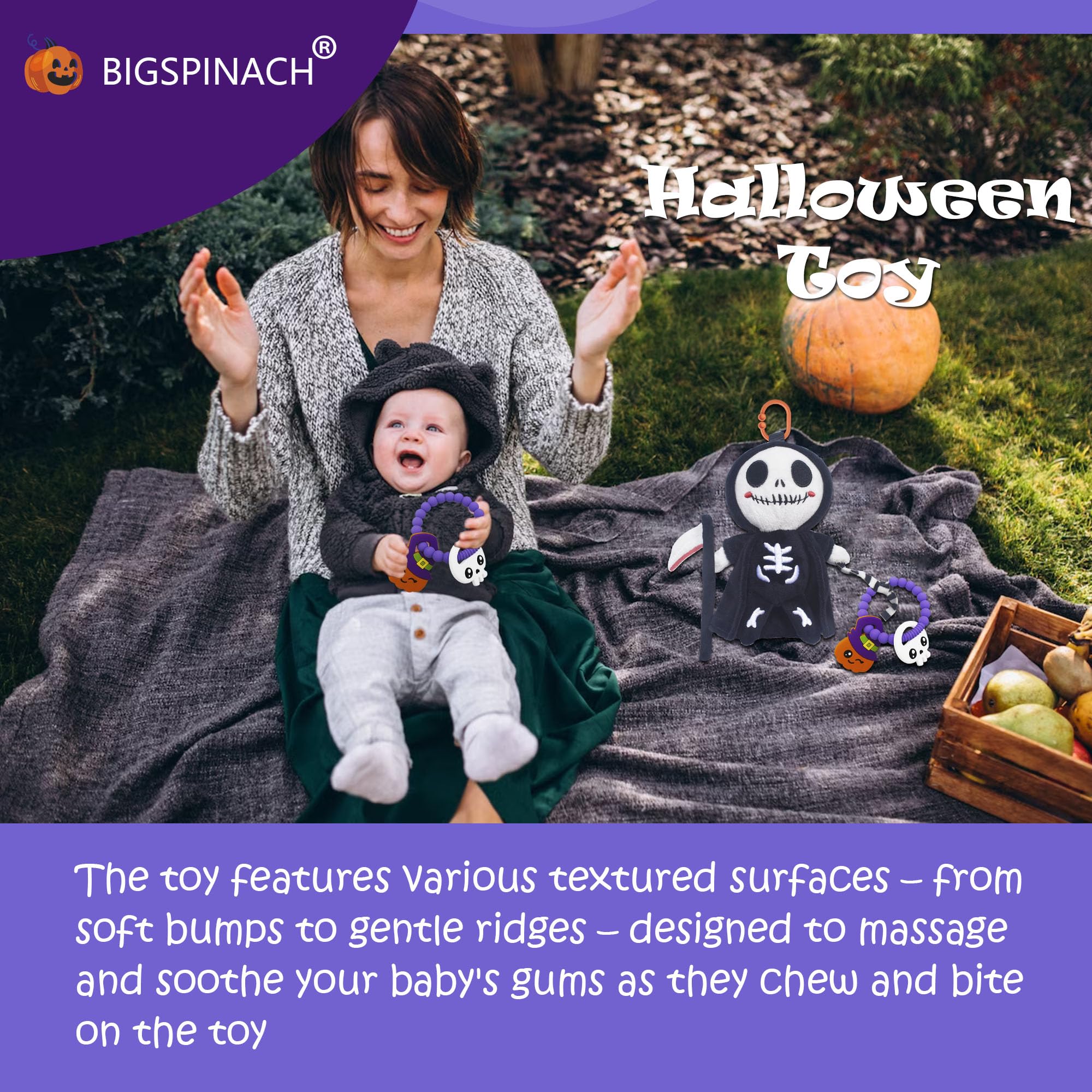 Pumpkin Teether Toy Baby Halloween Teething Ring Nightmare Before Christmas Grim Reaper Plush Stuffed Teething Toy Gothic
