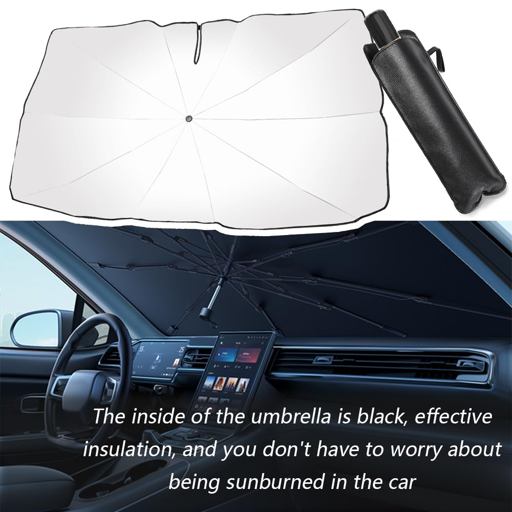 IHOTDER Cool Windshield Sun Shade Umbrella - New Titanium Silver Reflector Blocks 99% of UV Through Automotive Glass - Summer Car Essential Windshield Cover with Opening Design, 55.12*30.7*0.3inch