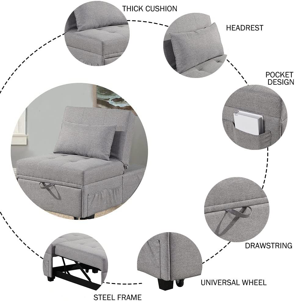 BINGTOO Sleeper Sofa Chair Bed 4 in 1 Convertible Chair Multi-Function Folding Ottoman Sleeper, Pull Out Sleeper Chair Bed- Modern Convertible Chair Bed Pull Out Sleeper Couch Bed for Living Room