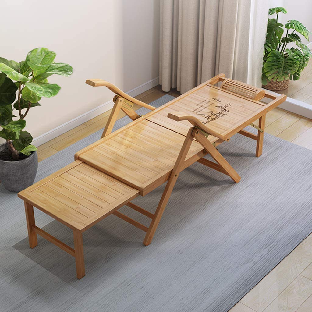 CHLDDHC 5-Gear Adjustable Recliner Chair, Folding Natural Durable Bamboo Lounge Seating for Outdoor Garden Patio Living Room Porch, Portable Deck Recliner