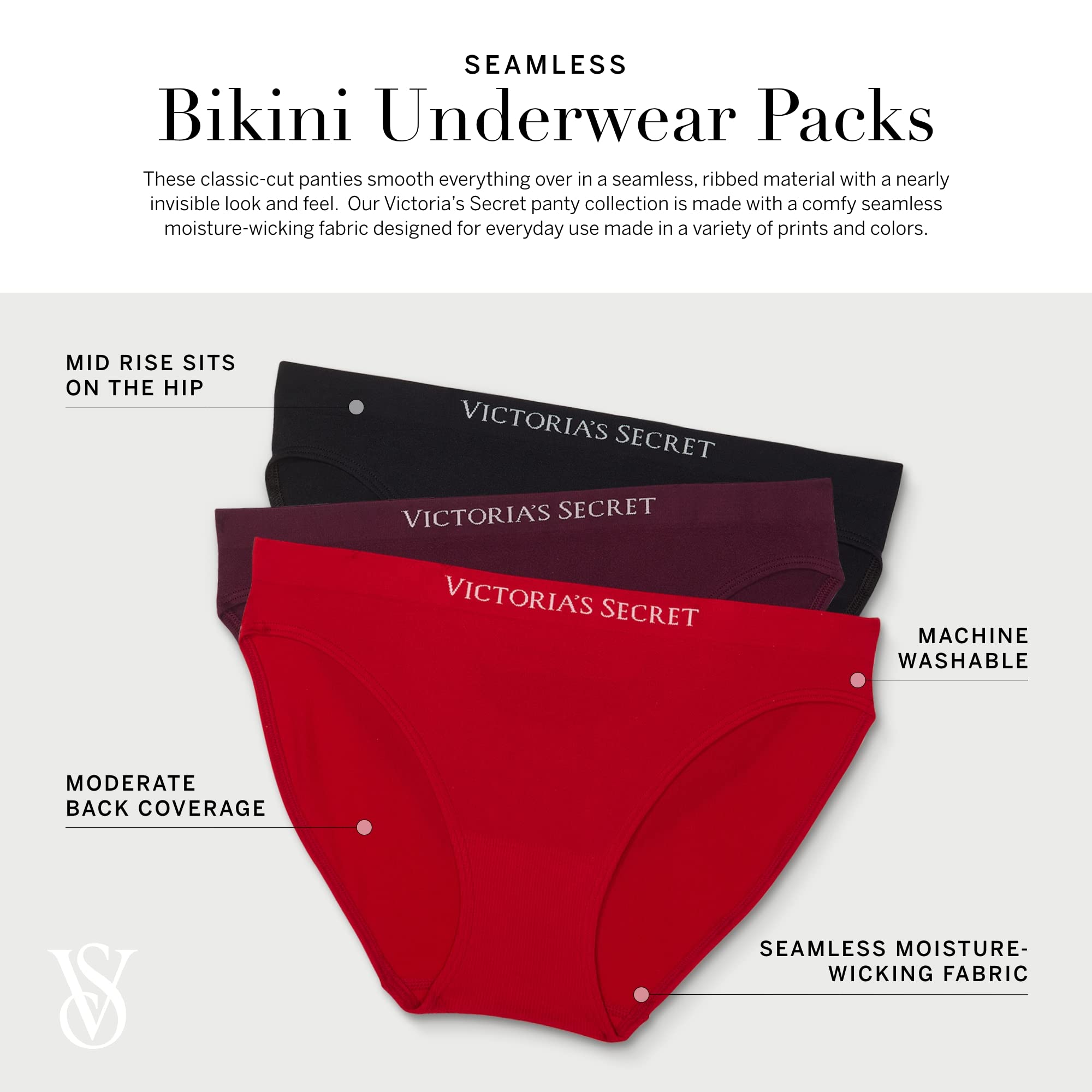 Victoria's Secret Seamless Bikini Panty Pack, Underwear for Women, 7 Pack, Stripes & Solids (XS)