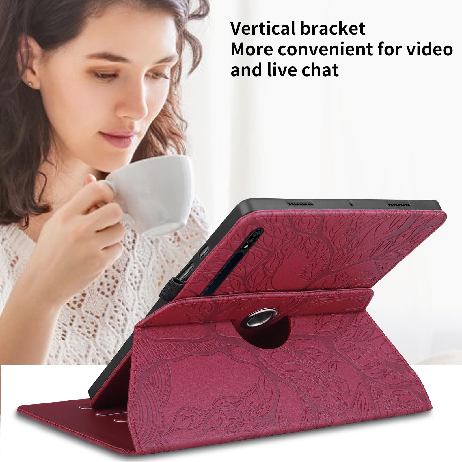 SLLMYYX 360 Degree Rotating Tablet Case Compatible with Samsung Galaxy Tab S9 11.0 Inch SM-X710 2023 Release, Life Tree Slim Folio Stand Cover (Red)