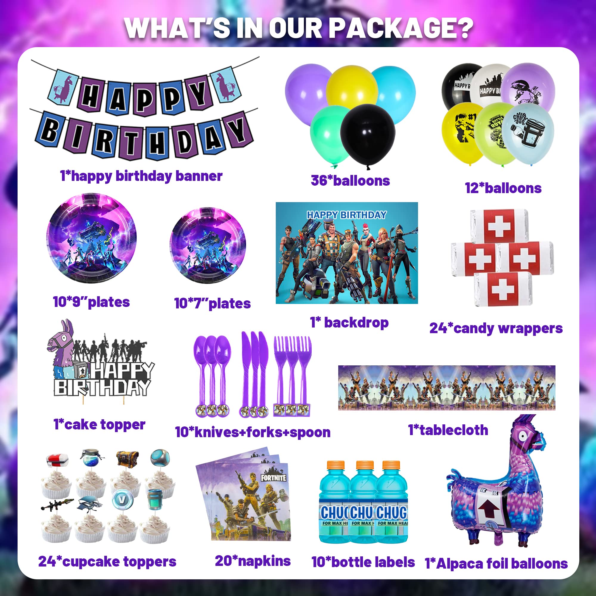Video Game Party Supplies, Party Decorations for Boys Include Birthday Banner, Balloons, Backdrop, Tableware, Napkins, Foil Balloon, Chocolate Stickers and Bottle Labels