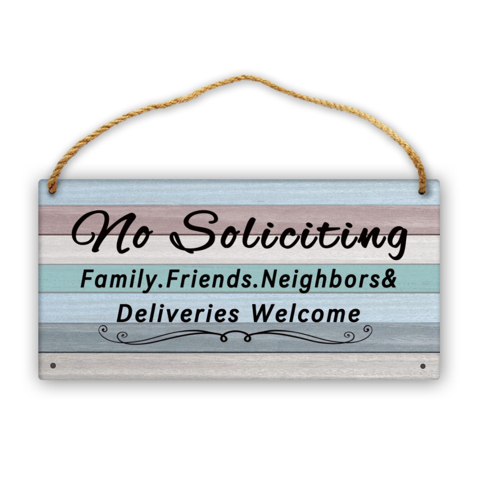 Harooni Funny No Soliciting Sign for House 12 x 6 Inches Welcome Sign for Front Door No Soliciting Family Friends Neighbors & Deliveries Hanging Wooden Sign for Home Porch Yard House Warming