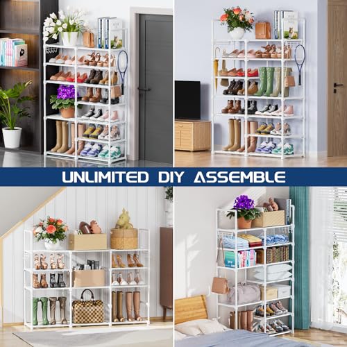 Mavivegue Metal Shoe Rack Organizer, 7 Tiers Tall Shoe Shelf Storage, Vertical Large Boot Rack, Stackable Shoe Racks for Entryway, Closet, Garage, Bedroom, Cloakroom -White