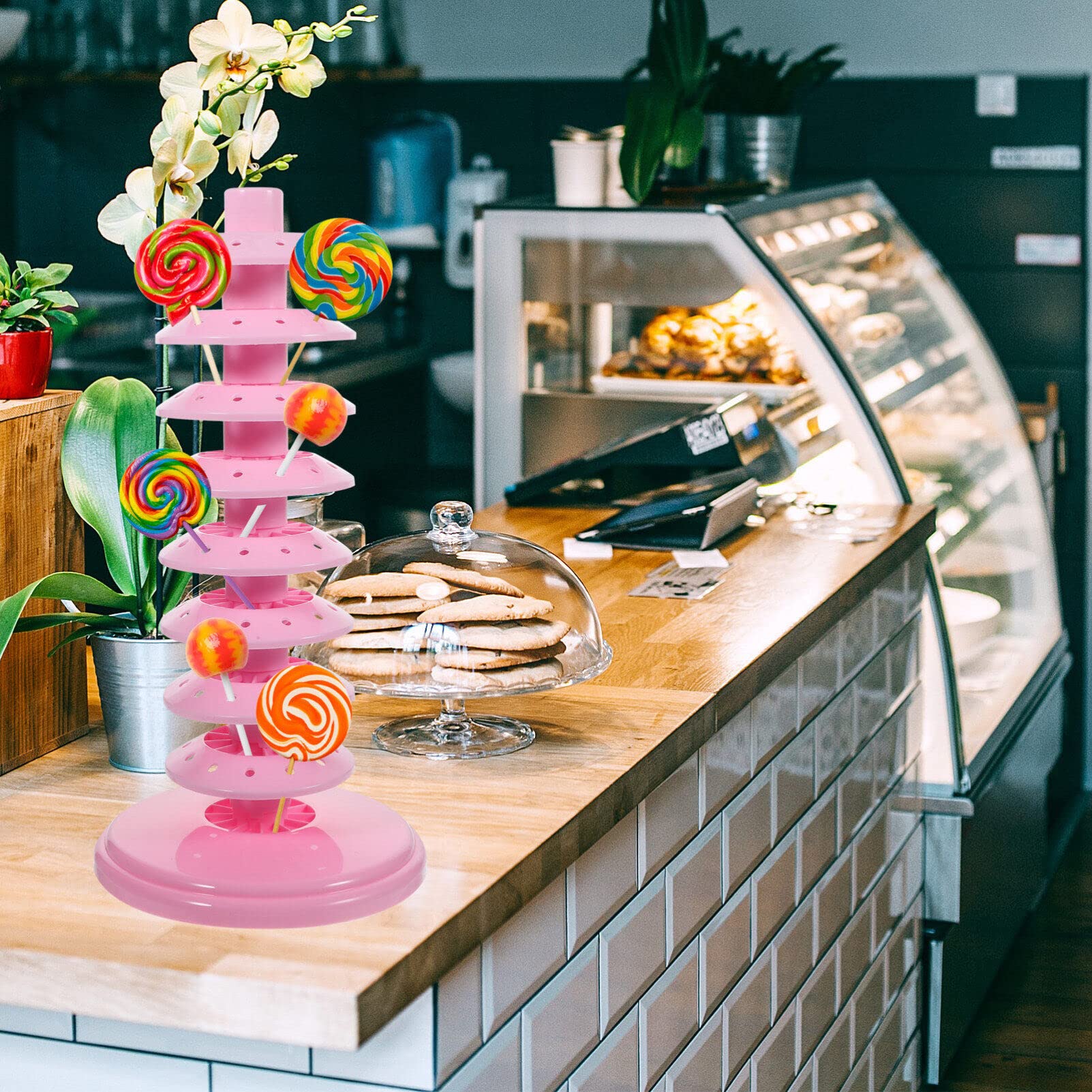 Cake Pops Stand 2pcs Lollipop Display Holder Round Candy Holder Cake Pop Stand Ring Stand Lollipop Showing Tower for Wedding Showers Birthday Party Favors, Pink