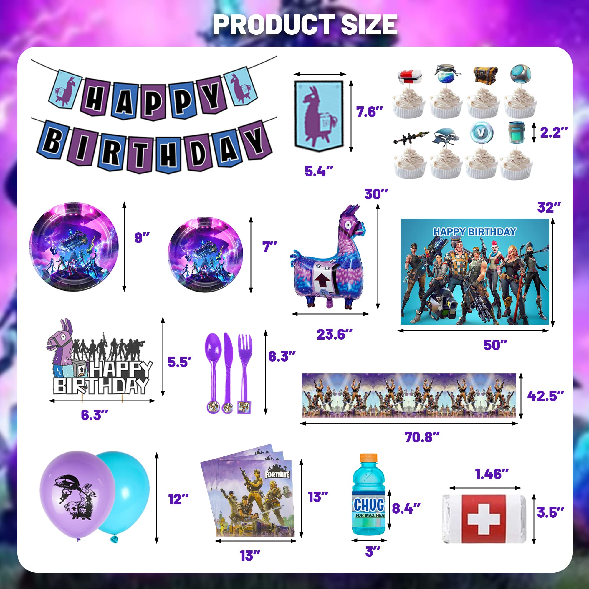 Video Game Party Supplies, Party Decorations for Boys Include Birthday Banner, Balloons, Backdrop, Tableware, Napkins, Foil Balloon, Chocolate Stickers and Bottle Labels