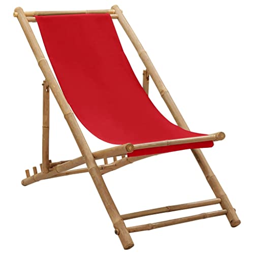 ULUYYUC Deck Chair,Beach Chairs Leisure Chairs Lawn Chairs Cafe Chairs Garden Chairs Recliner Chair Suitable for patios, Pools, Parties and porches Bamboo and Canvas Red