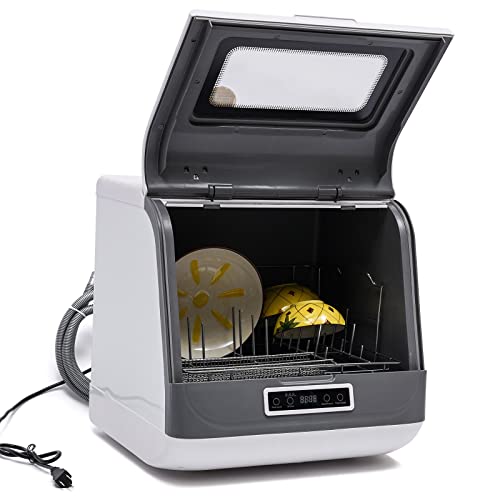 Guaopom Countertop Dishwasher, Automatic Dishwasher, Mini Dishwasher With 3 Washing Programs And Air-Dry Functio 75°C Hot Air Drying Portable Automatic Dishwasher for Apartment, Dorm Room