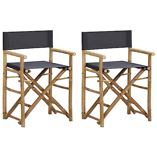 ULUYYUC Folding Director's Chairs,Outdoor Furniture Leisure Chairs Pool Chairs Sun Lounger Camping Chairs Suitable for Outdoor, Garden, Balcony and Campsites 2 pcs Dark Gray Bamboo and Fabric