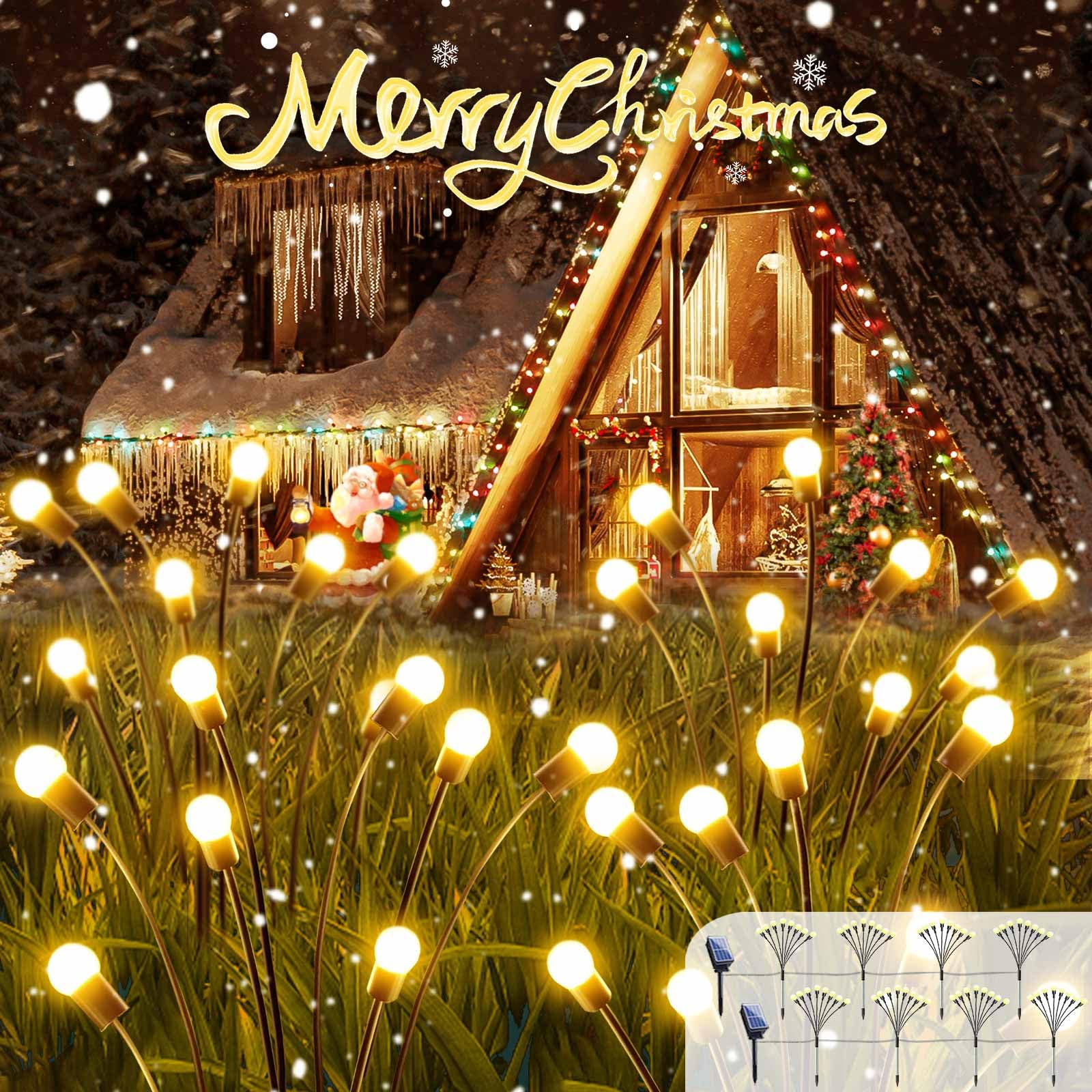 8Pack Total 64LED Solar Christmas Lights Solar Garden Lights Outdoor, Solar Firefly Lights, Waterproof Solar Fairy Lights Outdoor for Garden Yard Christmas Decoration(Warm White)