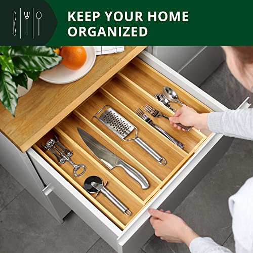 ROYAL CRAFT WOOD Luxury Bamboo Kitchen Drawer Organizer - Expandable Utensil Organizer for Drawer - Utensil and Silverware Holder and Cutlery Tray (Natural, 19.6"x17")