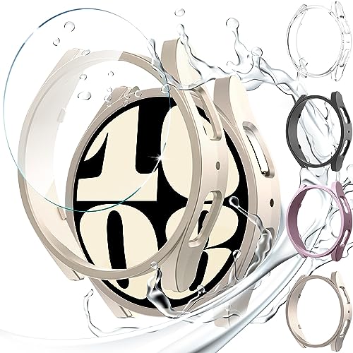 EWUONU [4+4Pack Galaxy Watch 6 Screen Protector Case 40mm 2023, Anti-Fog Tempered Glass Film and Hard PC Bumper Case Cover for Samsung Galaxy Watch 6 40mm