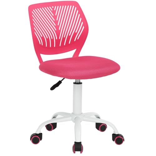 Desk Chair Armless Small Study Chairs Armless for Child Kids Teens, Ergonomic Swivel Rolling Lightweight Task Chair with Wheels and Mesh Padded Cushion, Pink